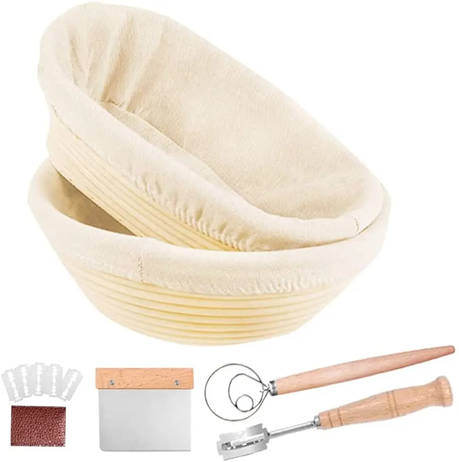pitch pulse bread proofing basket set 9 inch round 10 inch oval banneto ...