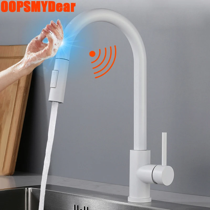 Touch Sensor Kitchen Faucet Hot Cold Mixer Pull Out Tap Smart Flexible ...