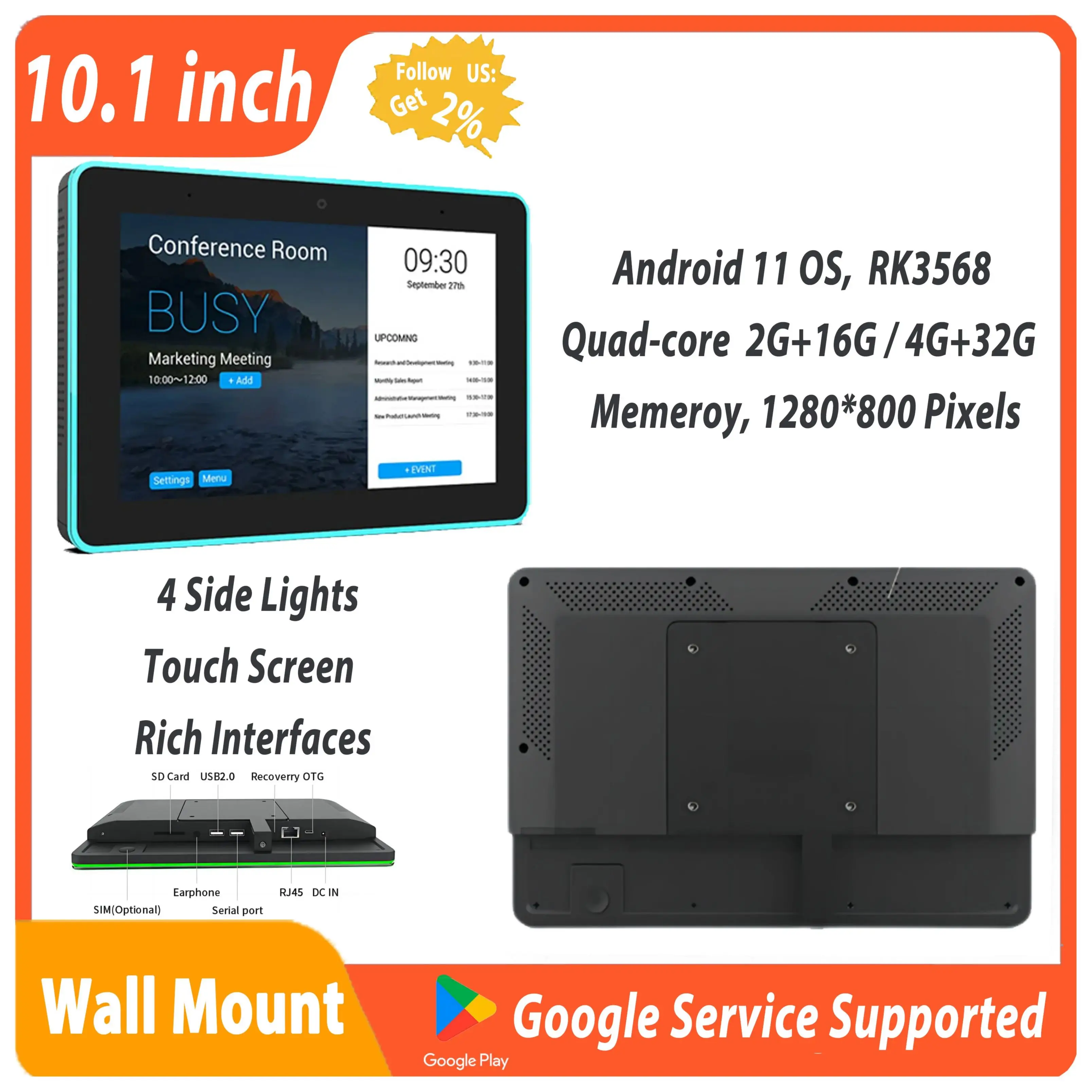 Wall-Mount-10-1-Inch-Android-Meeting-Room-Tablet-With-4-LED-Light-Bars ...