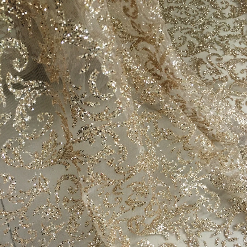Glittering Powder Sequins Floral Transparent Lace Tulle Fabric Evening ...