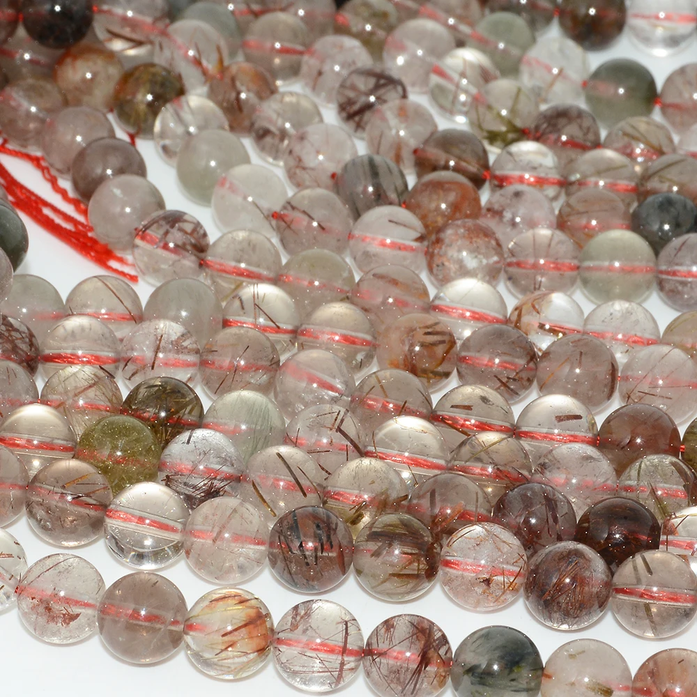 Grânulos redondos soltos de quartzo rutilatado marrom natural 8mm ...