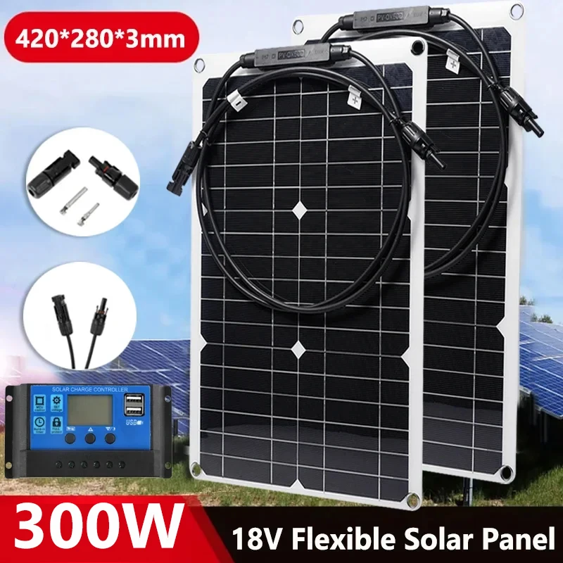 300W-Flexible-Solar-Panel-18V-Solar-Cell-With-10A-100A-Controller-Power ...