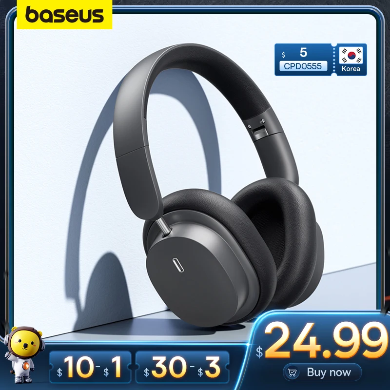 Baseus Bowie D05 무선 블루투스 5.3 이어폰, 하이파이 레벨 헤드셋, 40mm 드라이버 접이식 오버 이어 헤드폰 ...