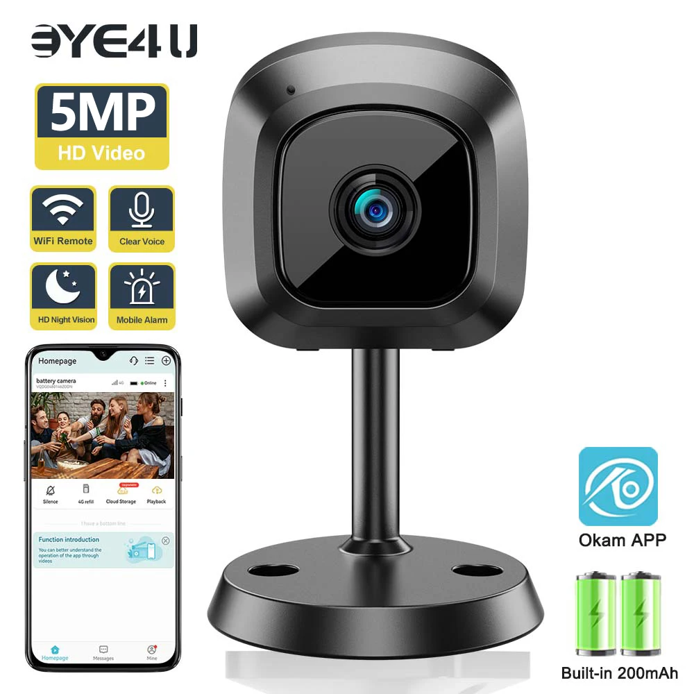 5MP Mini WiFi Camera Built in Battery Human Detection Small Recorder ...