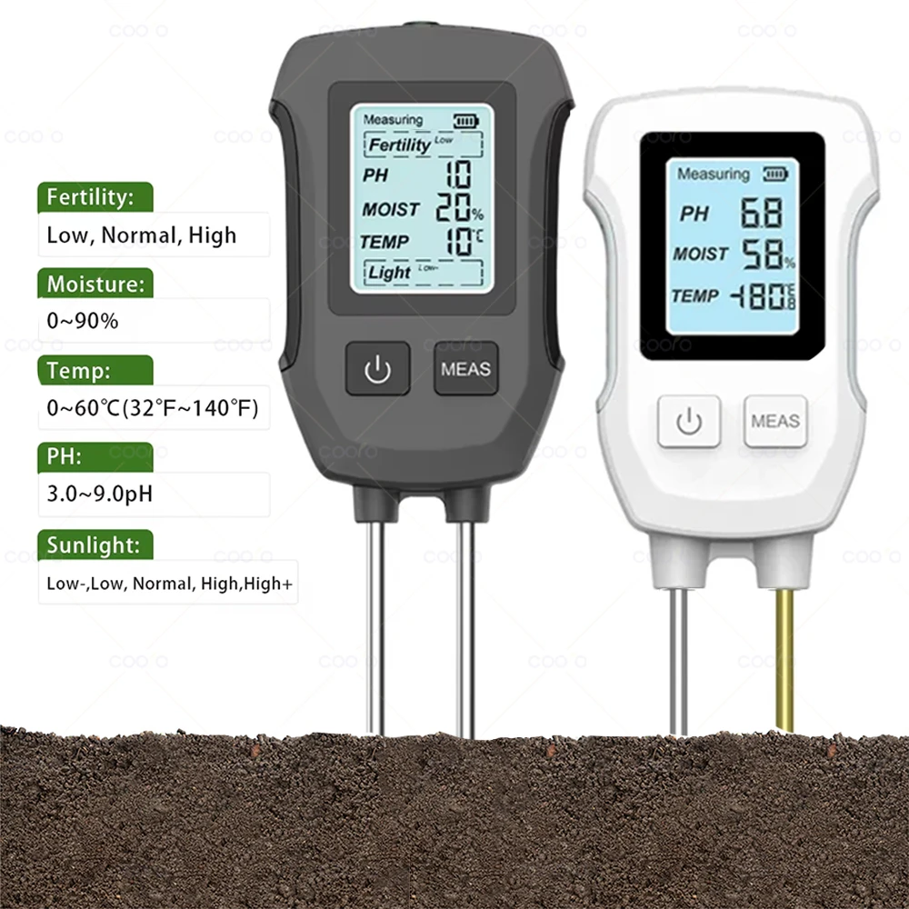 Digital 3/5 in 1 Soil PH Meter Fertility Soil Moisture Sensor Sunlight ...