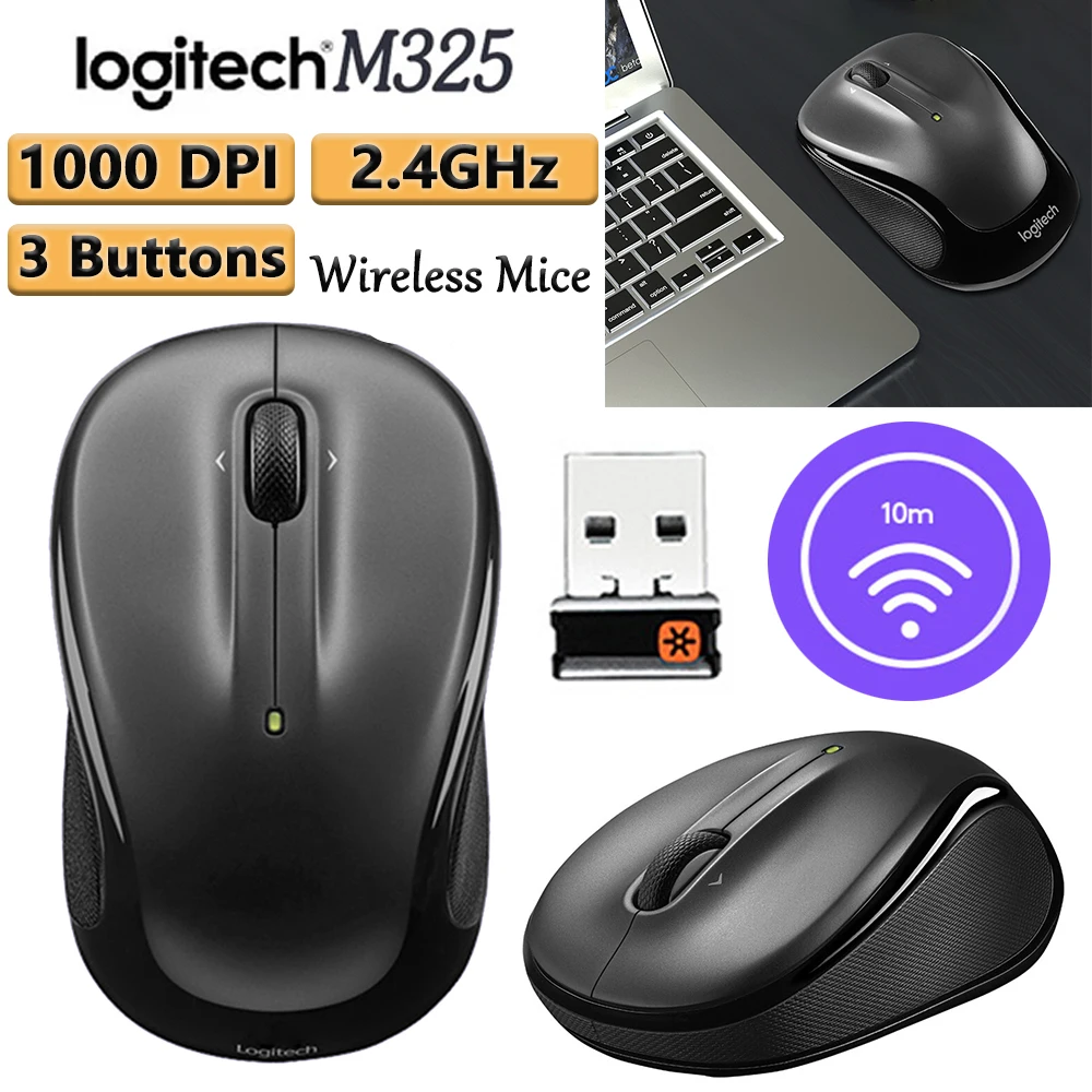 Logitech-M325-3-Buttons-Office-Wireless-Mouse-1000DPI-2-4GHz-Unifying-Receiver-Ergonomic-Optical ...