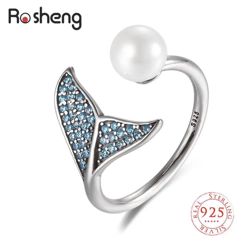 925-Sterling-Silver-Ocean-Mermaid-Anillos-CZ-Shell-Pearls-Rings-for ...