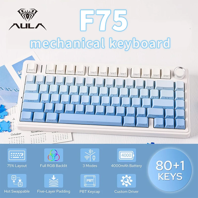 AULA F75 Gaming Mechanical Keyboard 80keys Customized New Side ...