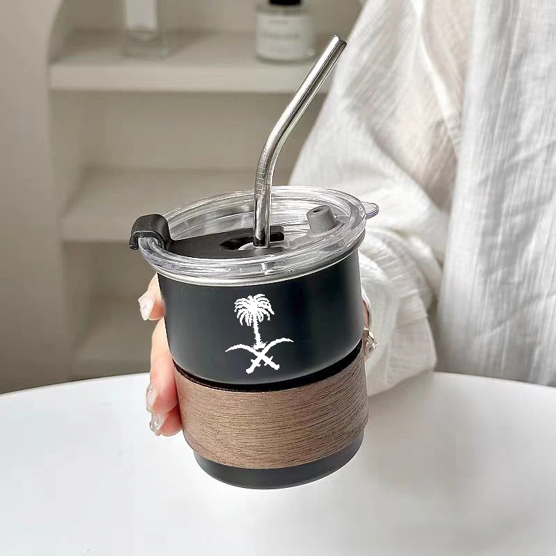 300ML-Stainless-Steel-Cup-Beer-Mug-with-Lid-Straw-Saudi-Arabia-Logo ...