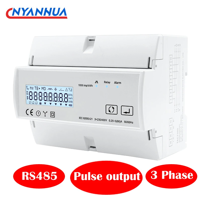 Electricity Consumption Meter 3 Phase Power Monitor Din Rail Electric Energy Meter 100A KWH ...