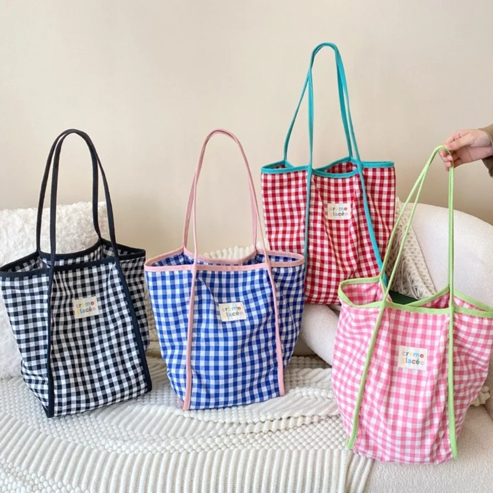 Colorful-Grid-Pattern-Shoulder-Bag-Large-Capacity-Shopping-Bag-Ladies ...