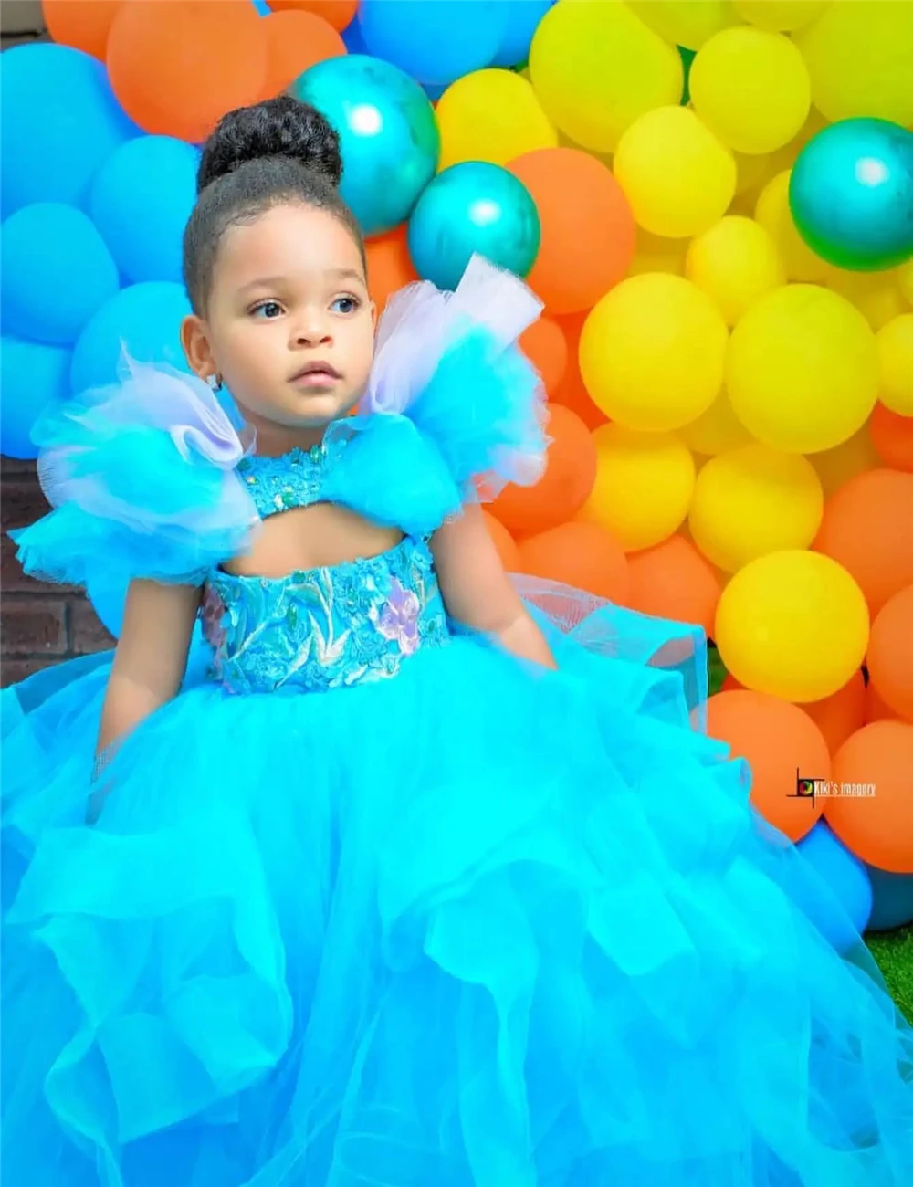 Cute-Blue-Princess-Flower-Girl-Dress-Ball-Gown-Tulle-Ruffles-Appliqued ...