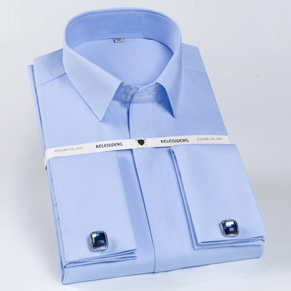 Men-s-Elegant-French-Cuff-Fly-Front-Placket-Dress-Shirt-Without-Pocket ...