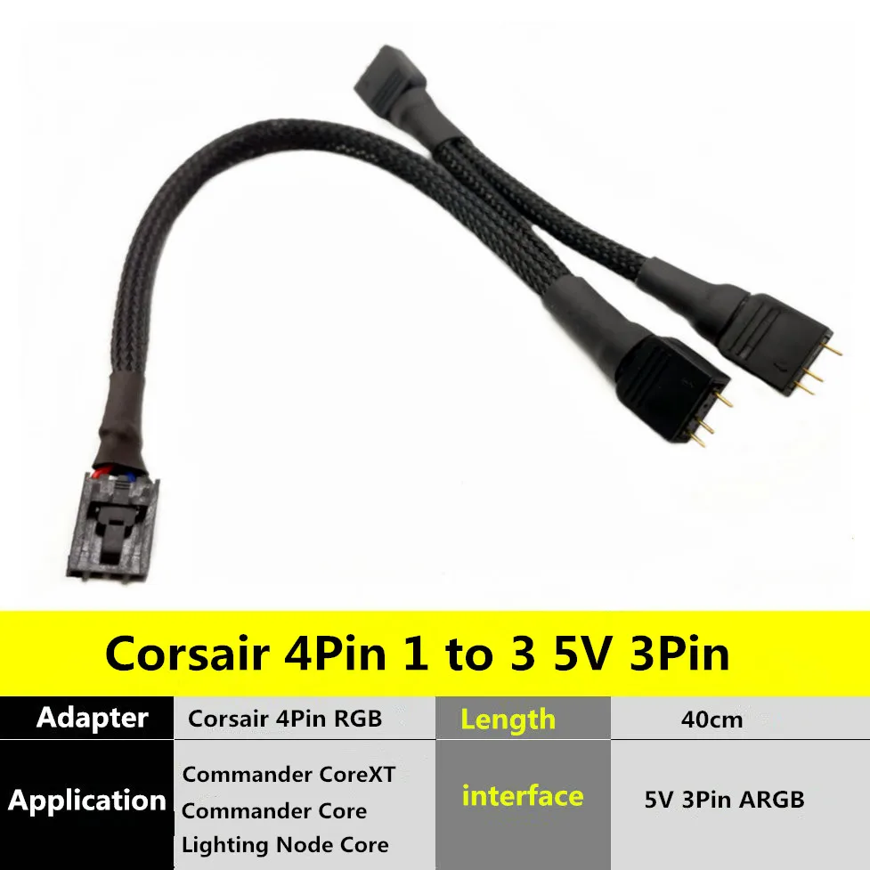 Corsair 12V 4Pin RGB 1 to 3 Way 5V 3Pin ARGB Male Adapter Cable for RGB ...