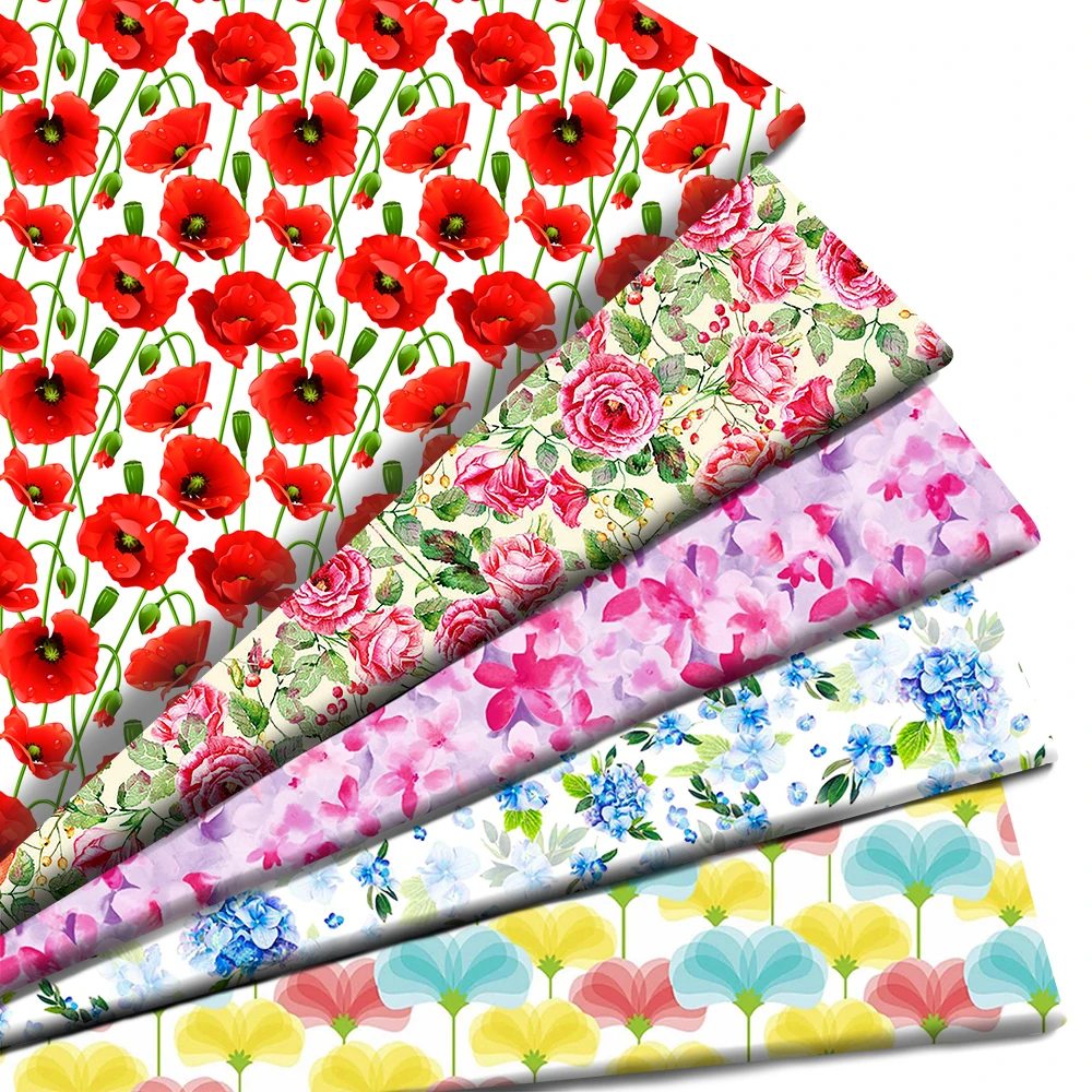 Rainbow Color Blossom Flowers Florals Printed Polyester Pure Cotton ...