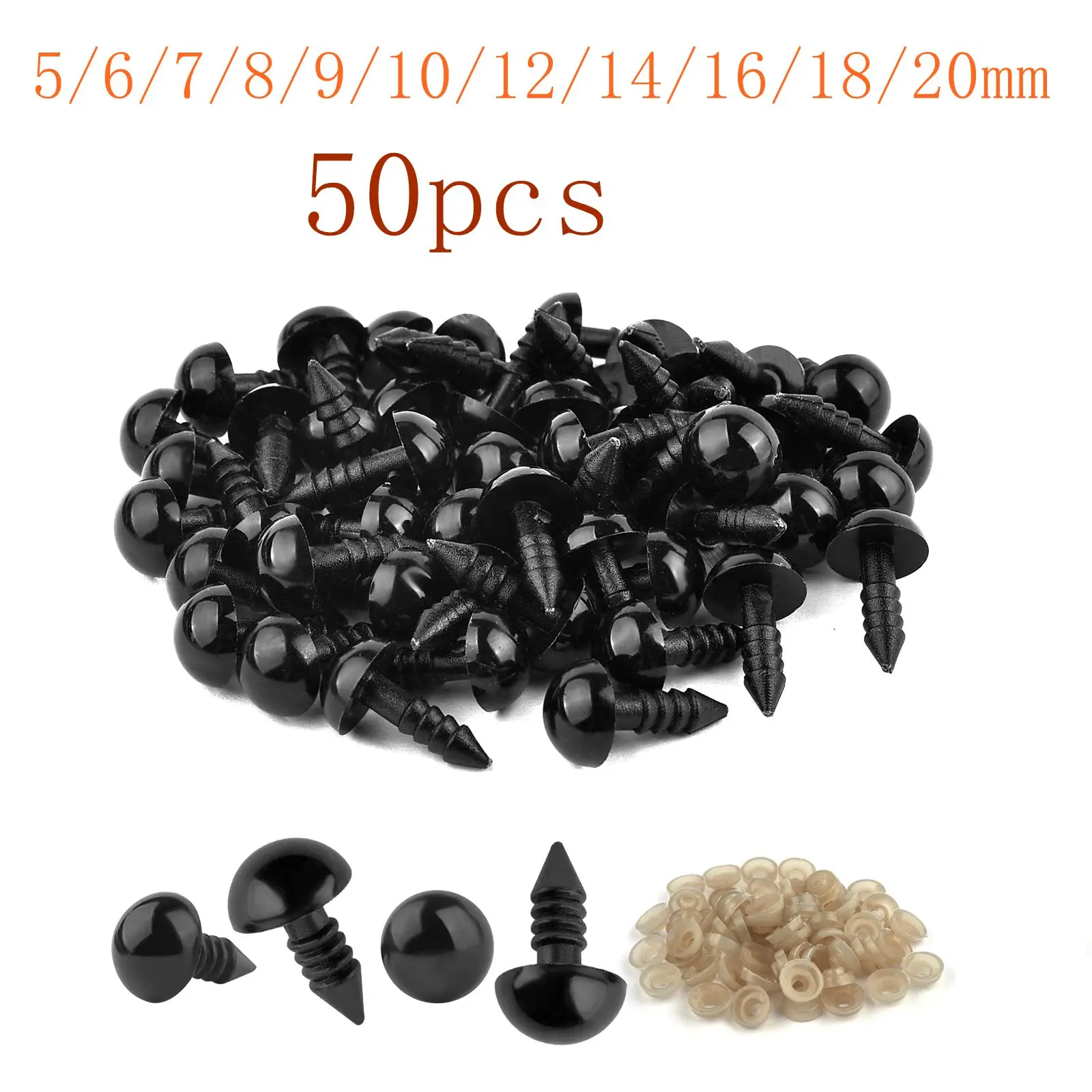 50pcs 5-20mm Black Safety Eyes Plastic Eyeball For Toys Amigurumi Diy ...