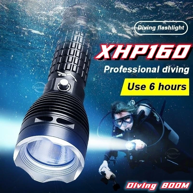 XHP160-Professional-Diving-Flashlight-800m-IPX8-Diving-Torch-Underwater ...