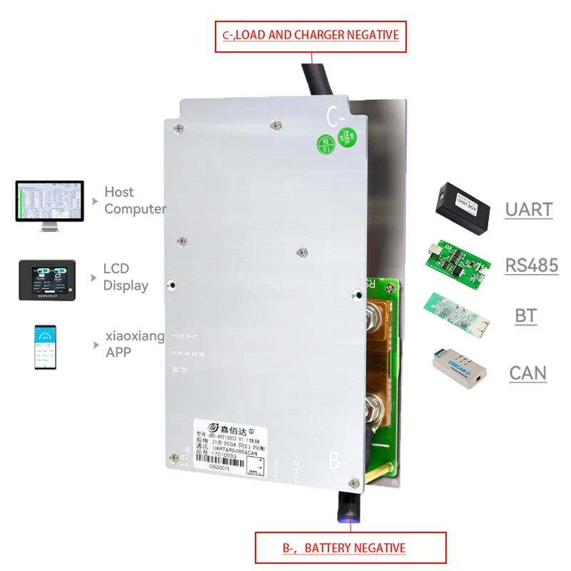 JBD Smart BMS 7S to 21S LiFePO4 Li-ion Continuous Current 200A UART ...