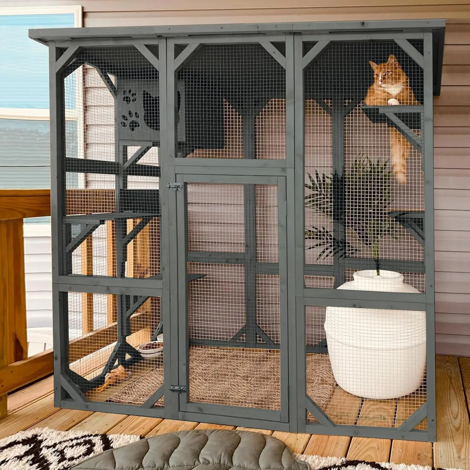 Cat-Enclosure-Large-Outdoor-Catio-Wooden-Cat-House-with-Weatherproof ...