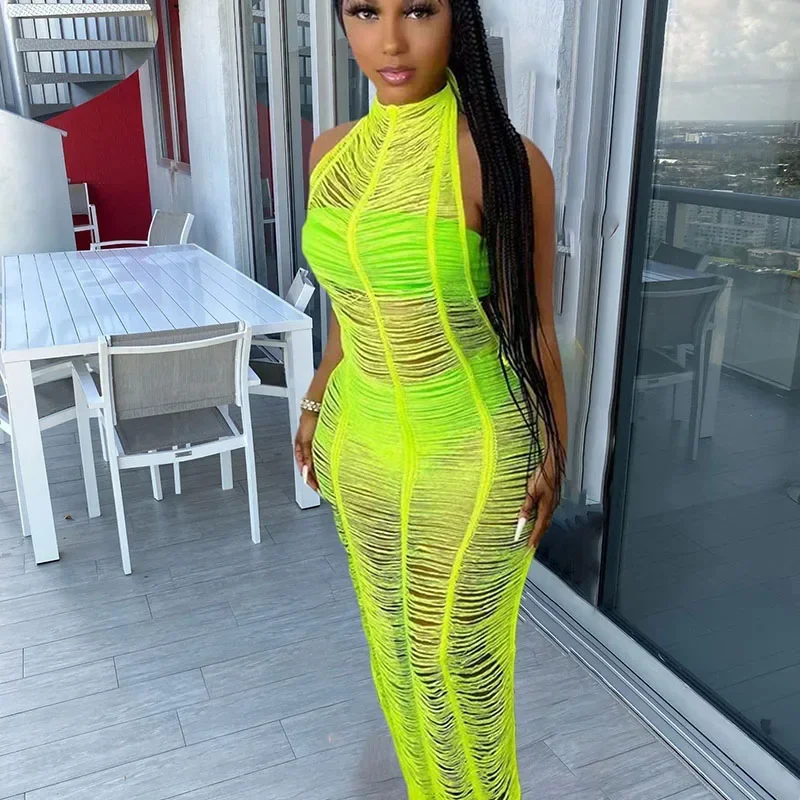 Sexy Crochet See Through Maxi Dress for Women Sleeveless Backless Beach ...