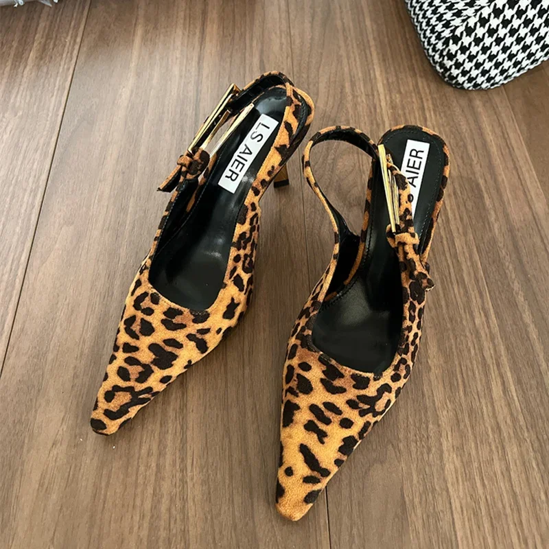 Leopard Pointed Toe Sexy High Heels Women Shoes Summer Sandals 2024 ...
