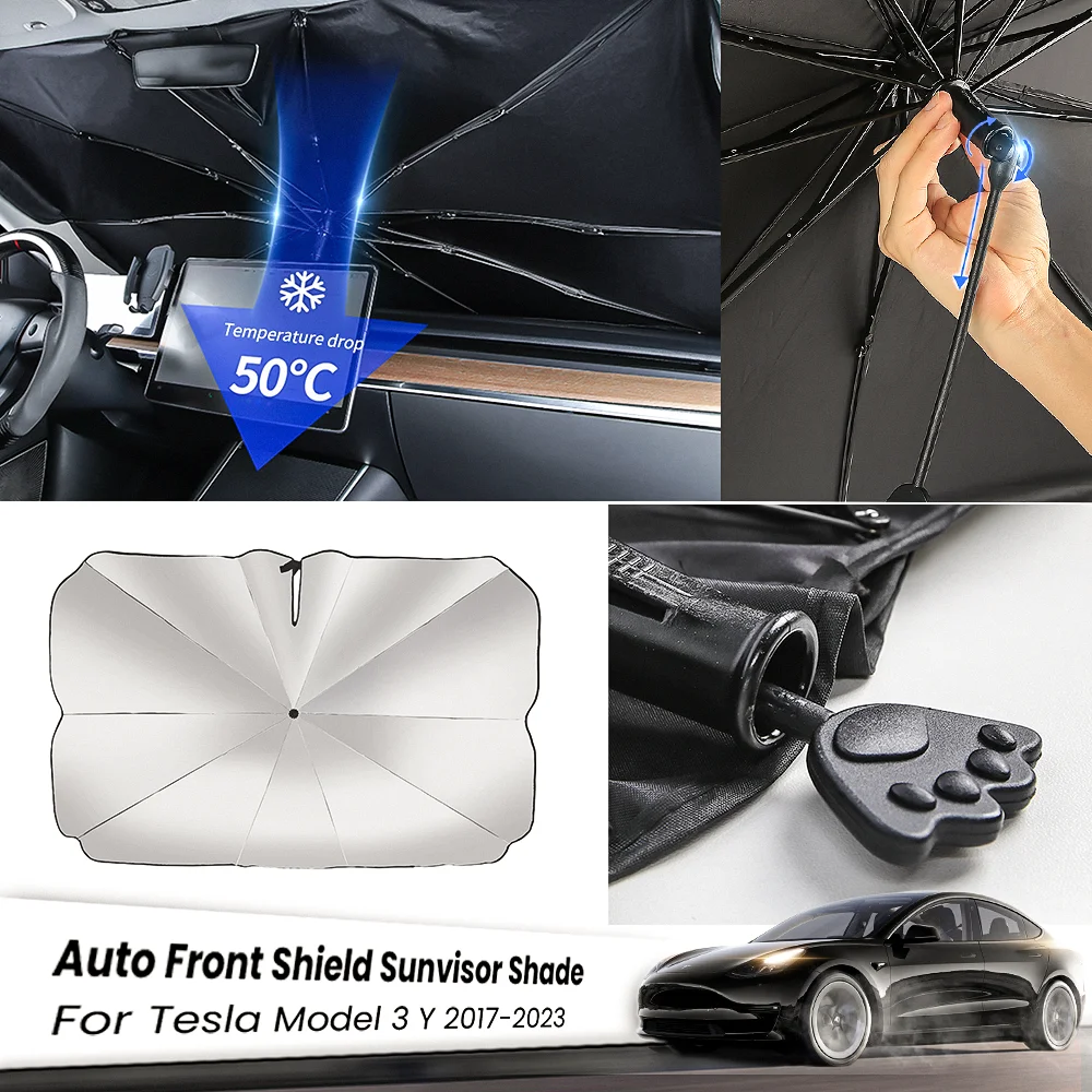 Tesla Model y Sun Shade Umbrella Model 3 Foldable Sunshade Auto Front ...
