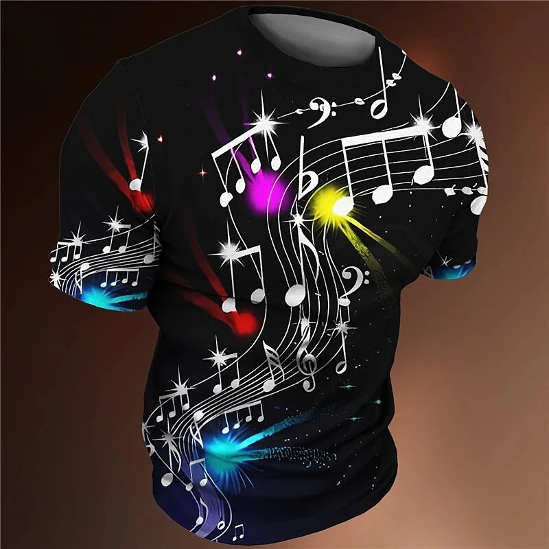 3D Printed Colorful Music T-Shirt For Men Musical Notes Pattern T ...