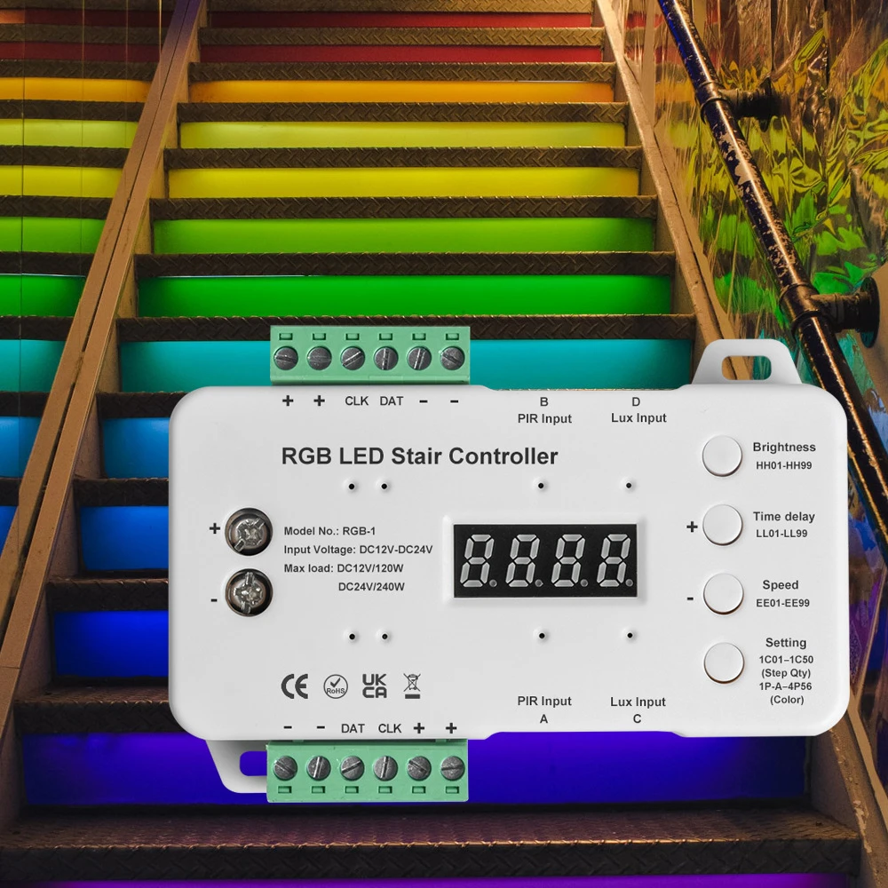 16 Steps RGB Pixel Stair LED Controller Flowing Auto Lighting Color ...