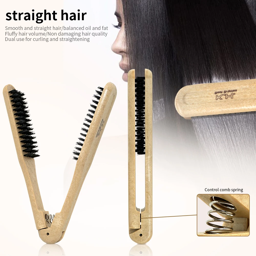 Professional-Barbershop-Wooden-Handle-V-Type-Hair-Straightener-Comb ...
