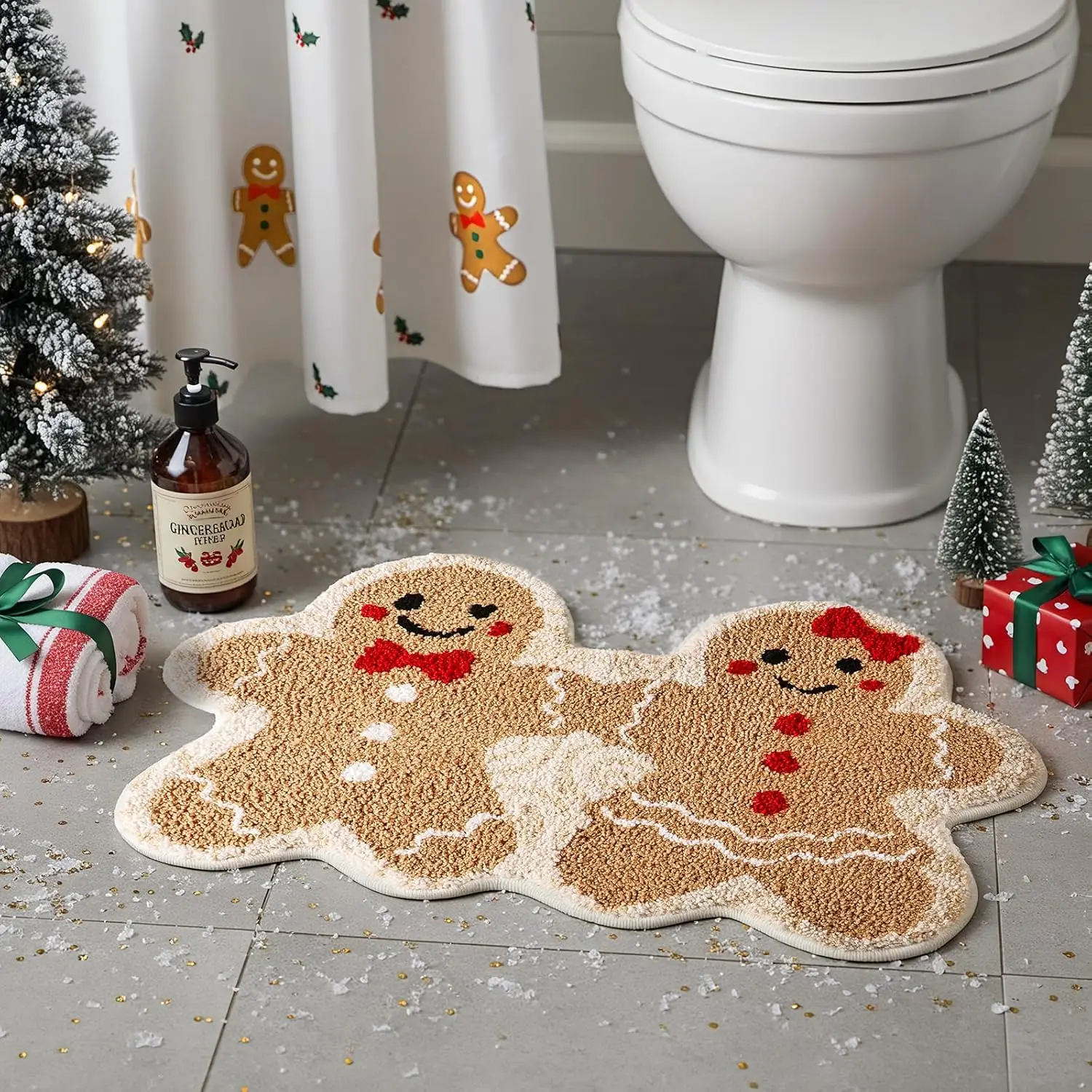 VIKAMA Christmas Gingerbread Man Couple Carpet Bedroom Soft Comfortable ...