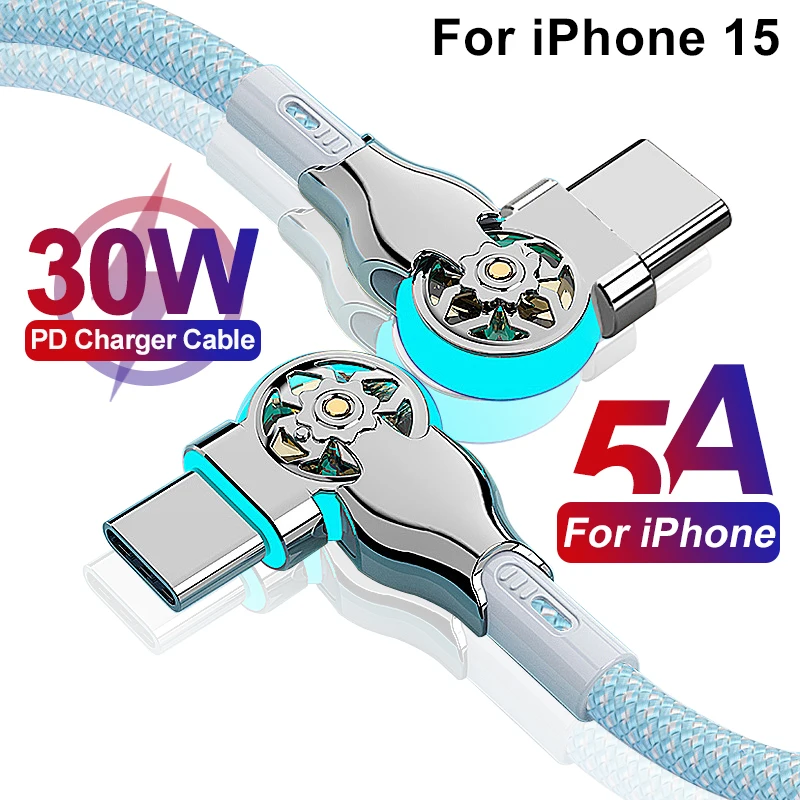 Type-C-to-USB-C-Cable-Double-Elbow-Rotating-with-Light-30W-Fast-Charger ...