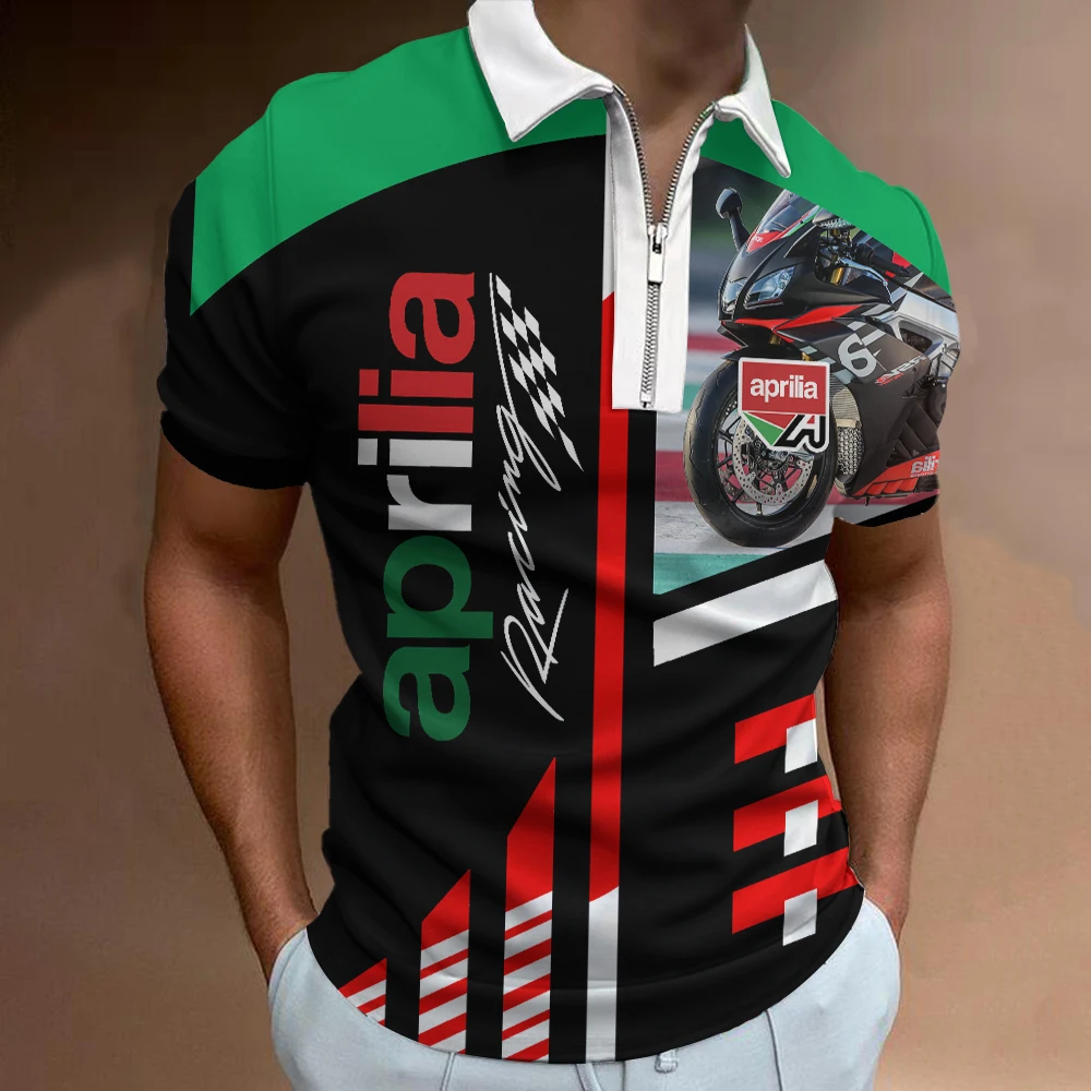 Summer Aprilia Zip Polo Shirt Motorcycle Racing Streetwear Bay Men ...
