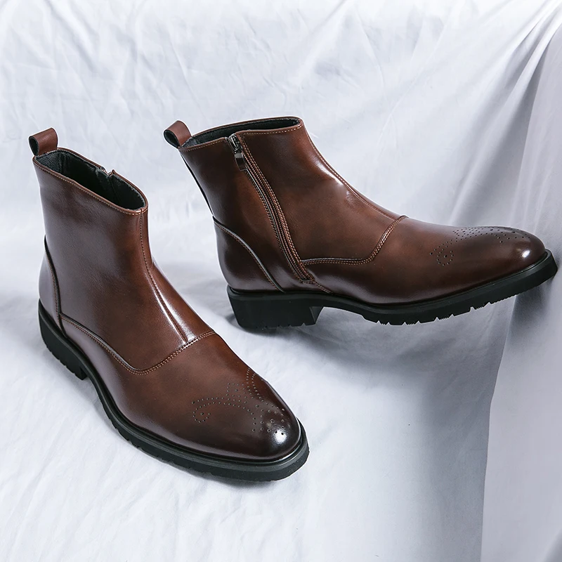 Leather Mid Calf Dress Boots | Men's Chelsea Leather Boot | Leather ...