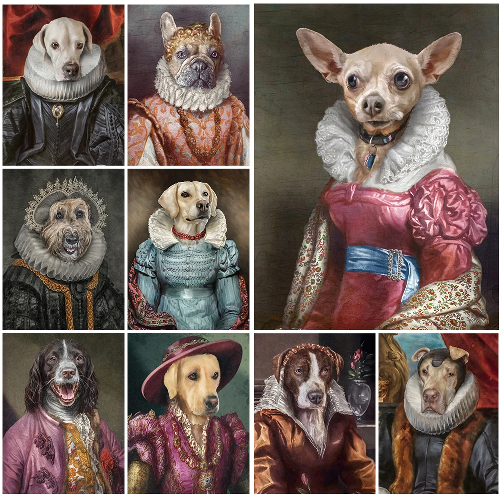 Vintage Dog Cat Animal Madam Poster Wall Pictures For Living Room ...