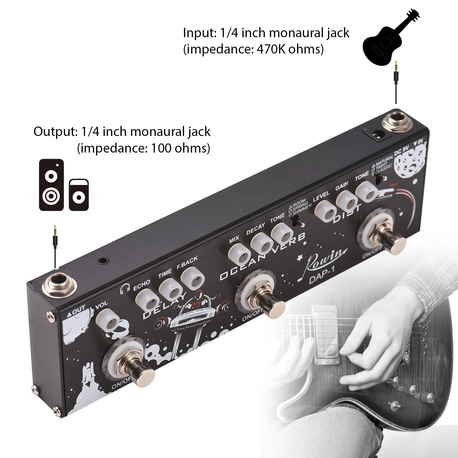 3-in-1-Guitar-Multi-Effects-Pedal-Delay-Ocean-Verb-Distortion-Aluminum ...