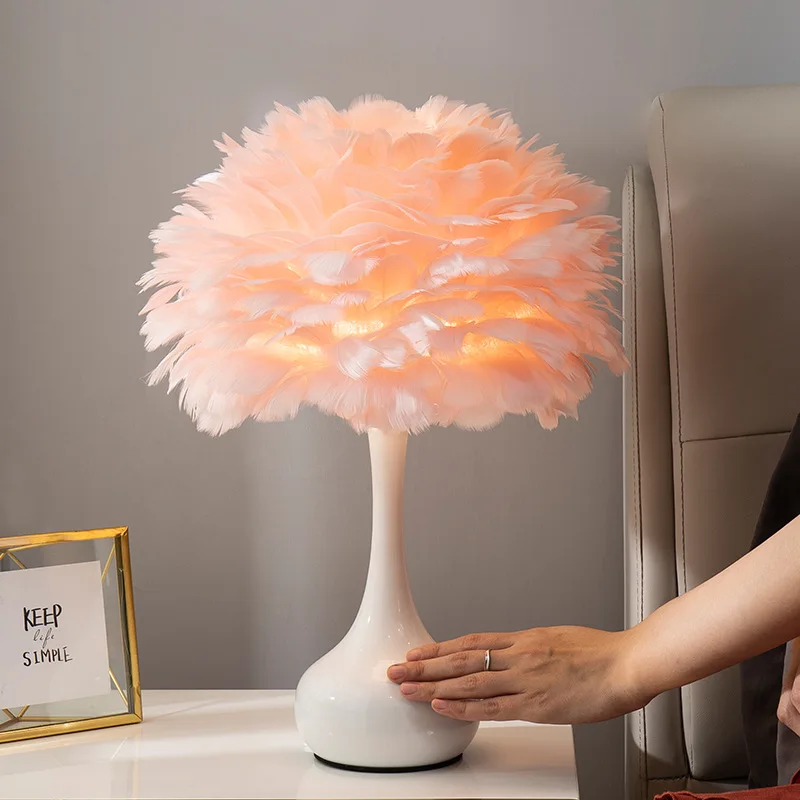 US-EU-Feather-Table-Lamps-Touch-Control-Switch-Bedroom-Bedside-Night ...