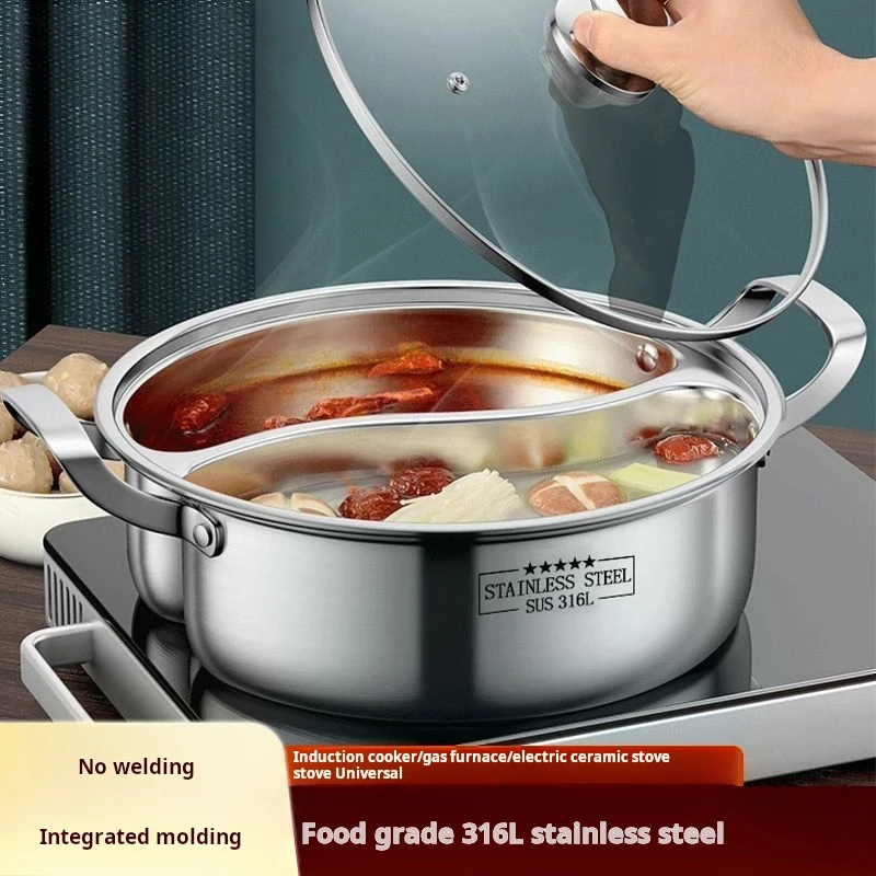 316-Stainless-Steel-32cm-Divided-Hot-Pots-Fondue-Chinese-Soup-Hotpots-Induction-Cooker-Cooking ...