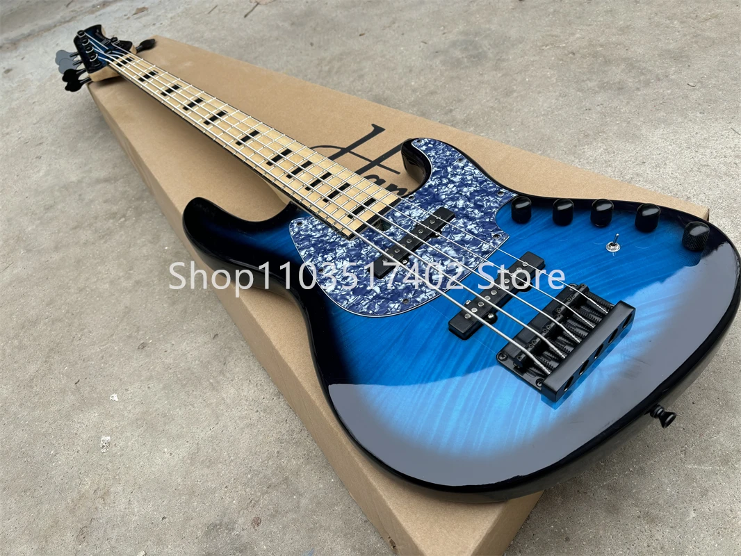 Factory-Black-Blue-5-Strings-Electric-Bass-Guitar-Flame-Maple-Veneer ...