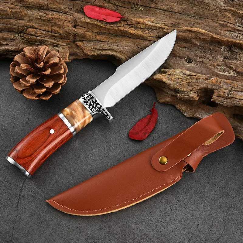 Outdoor-Knife-Meat-Cleaver-Hunting-Knife-High-end-Colored-Wood-Handle ...
