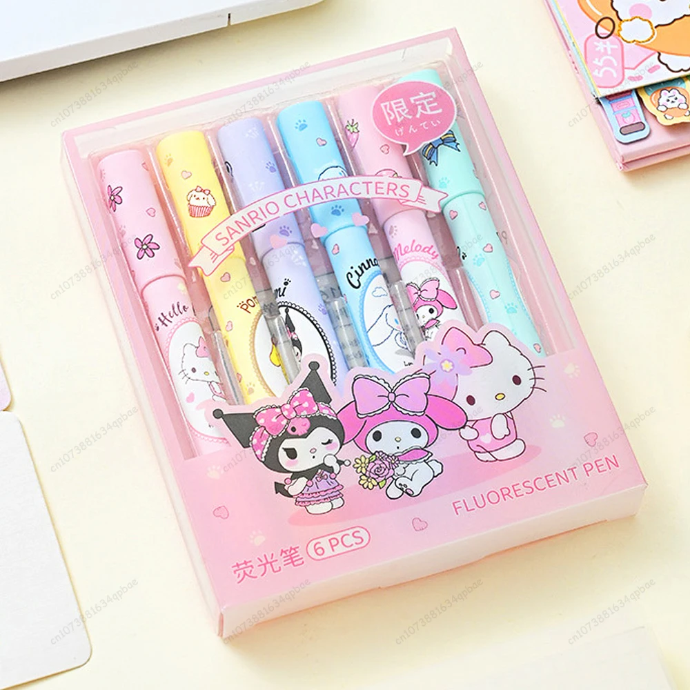 MINISO-Sanrio-6Pcs-Colored-Highlighter-Pen-Set-for-Children-Hello-Kitty ...
