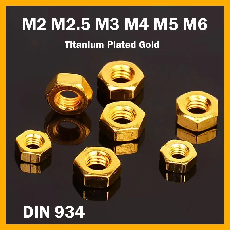 M2 M2.5 M3 M4 M5 M6 Gold Titanium Plated Hexagon Full Nuts Hex Lock Nut ...