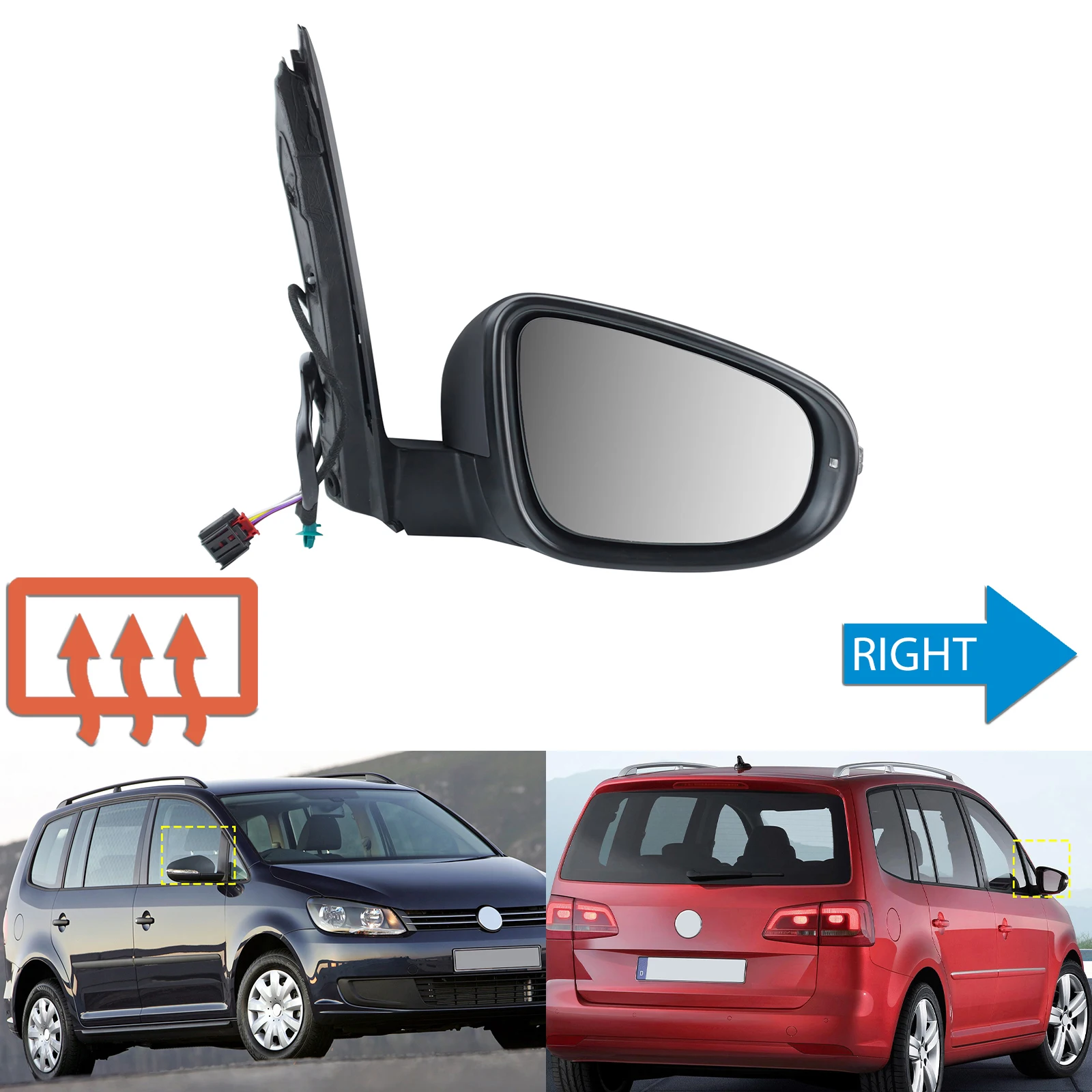Für VW Touran MK2 1T3 10-15 rechts beheizter Außenspiegel, grundiert ...