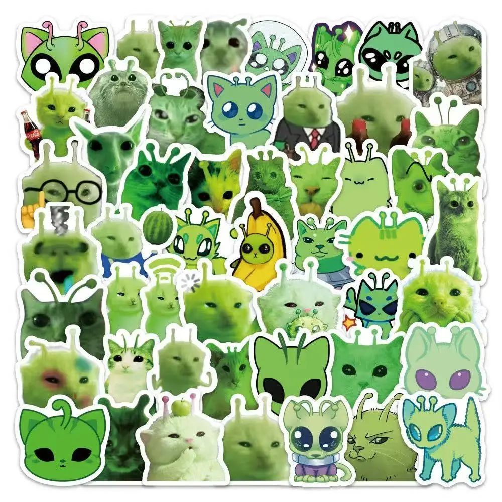 200pcs Funny Alien Cat Meme Stickers Green Alien Decals For Phone ...