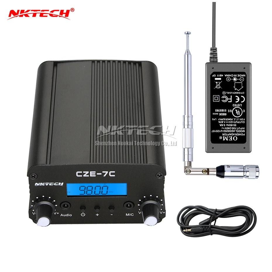 NKTECH CZE 7C PLL FM Transmitter Radio Broadcast Station 1W/7W Stereo ...