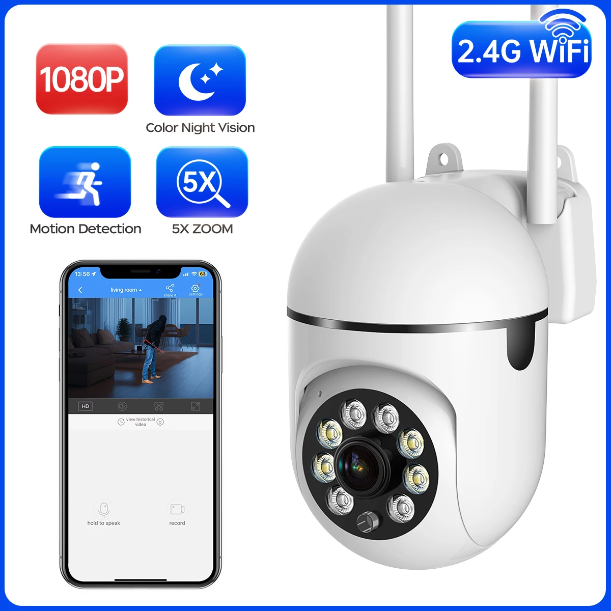 1080P-WiFi-Camera-Home-PTZ-IP-Camera-5X-Zoom-Color-Night-Audio-Wireless ...