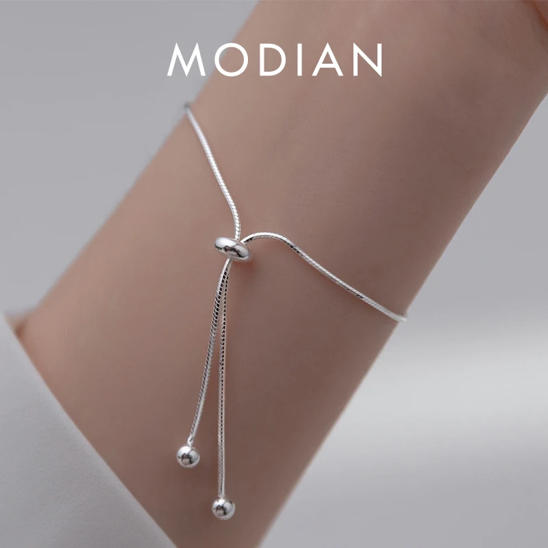 Modian Real 925 Sterling Silver Simple Snake Link Chain Women Bracelets ...