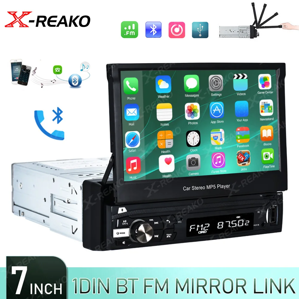 X-REAKO-1-Din-Car-Radio-Stereo-7-HD-Automatic-Retractable-Touch-Screen ...