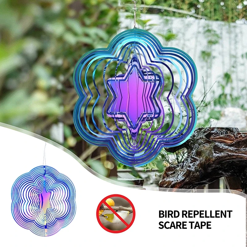 Hexagonal 3D Bird Repellent Wind Rotation Balcony Decorative Wind ...