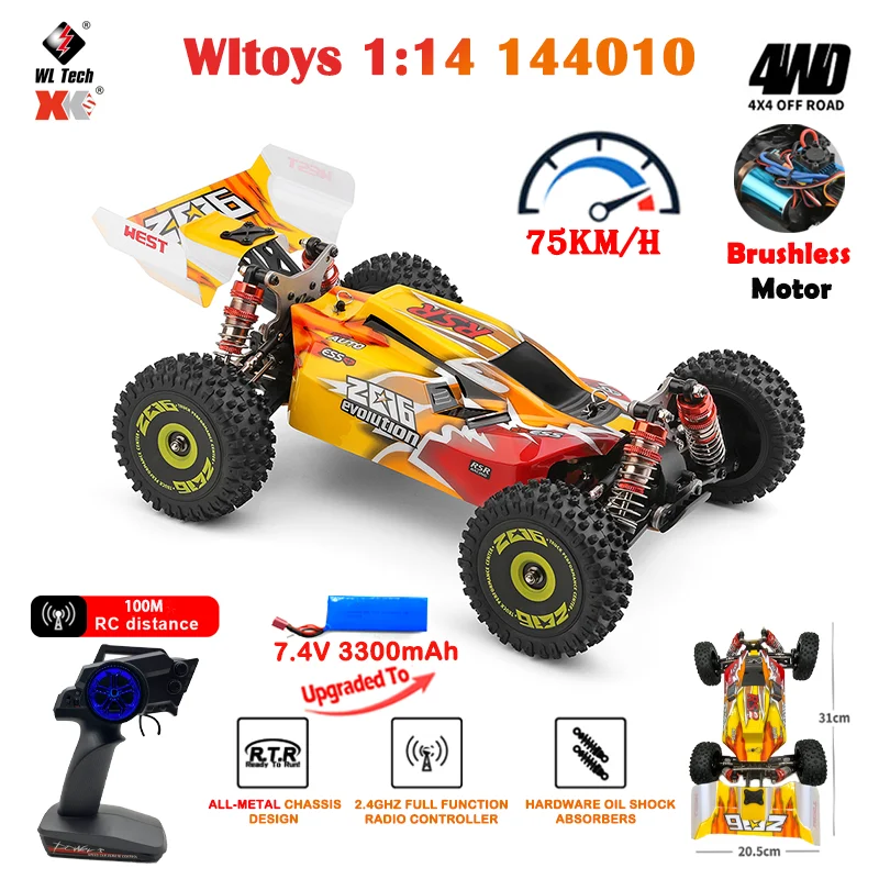 WLtoys 144010 RC Car 1/14 75Km/H High Speed Brushless Motor Metal 2.4G ...