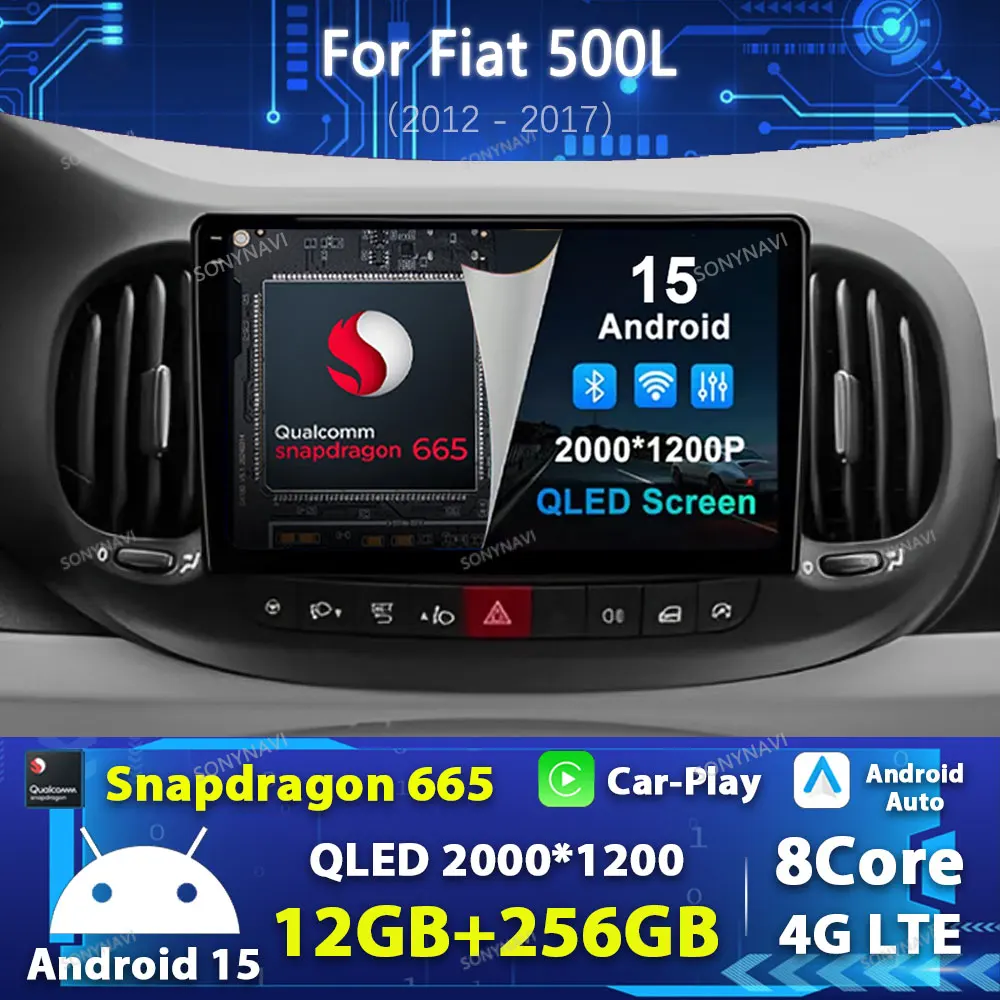 Rádio do carro de android 15 para fiat 500l 2012 2013 2014 2016 2017 ...